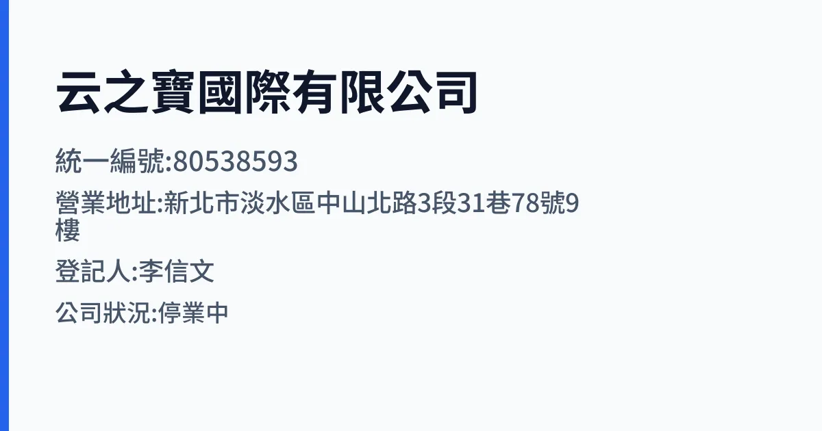 云之寶國際有限公司 - 統編 80538593（新北市） 公司登記資料與營業項目詳細圖表