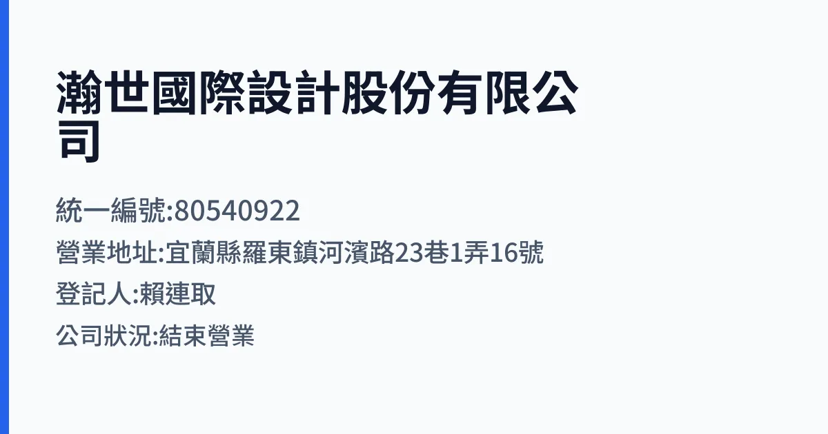瀚世國際設計股份有限公司 - 統編 80540922(宜蘭縣) 公司登記資料與營業項目詳細圖表