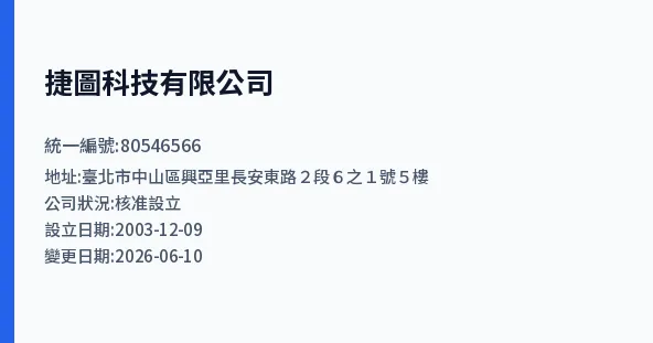 捷圖科技有限公司的照片-統編 80546566 公司登記資料與營業項目詳細圖表