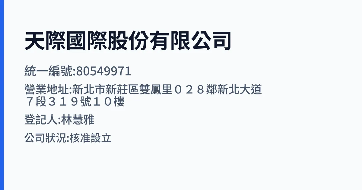 天際國際股份有限公司 - 統編 80549971(新北市) 公司登記資料與營業項目詳細圖表
