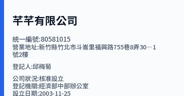 芊芊有限公司的照片-統編 80581015(新竹縣) 公司登記資料與營業項目詳細圖表