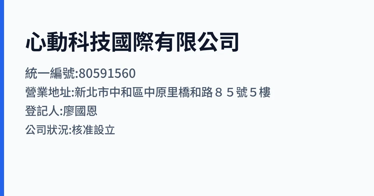 心動科技國際有限公司 - 統編 80591560(新北市) 公司登記資料與營業項目詳細圖表