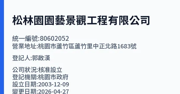 松林園園藝景觀工程有限公司的照片-統編 80602052(桃園市) 公司登記資料與營業項目詳細圖表