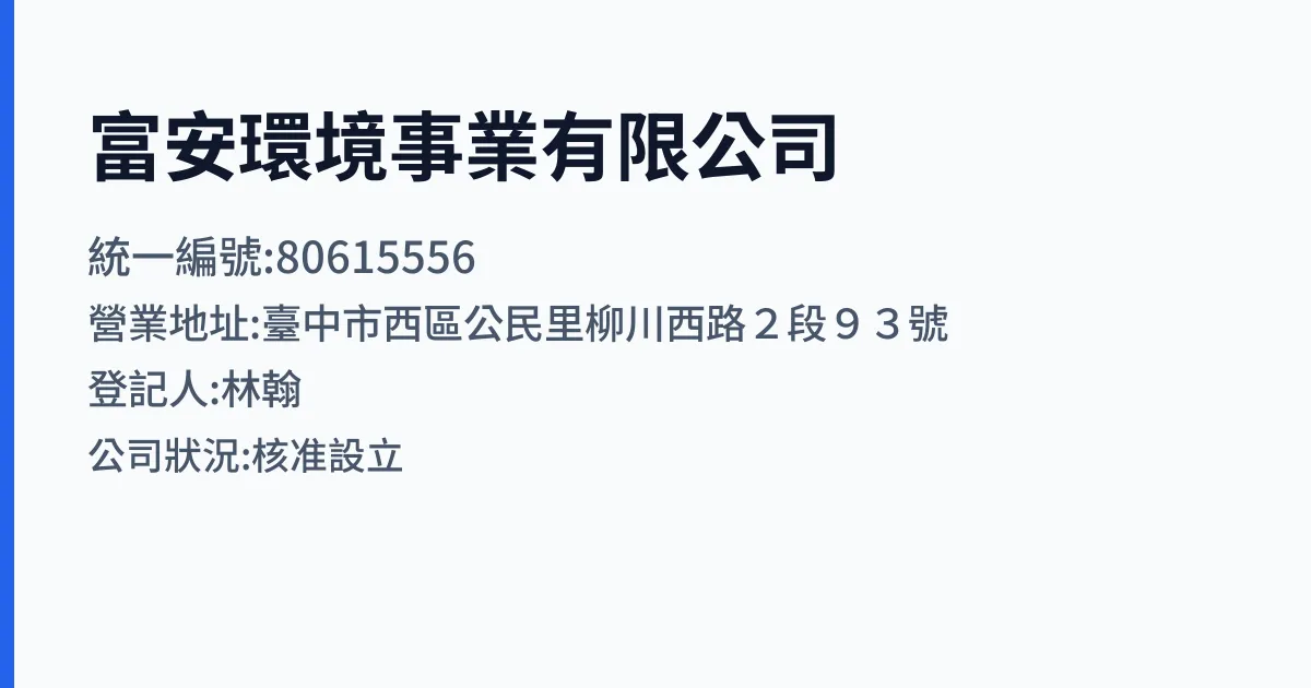 富安環境事業有限公司 - 統編 80615556（臺中市） 公司登記資料與營業項目詳細圖表