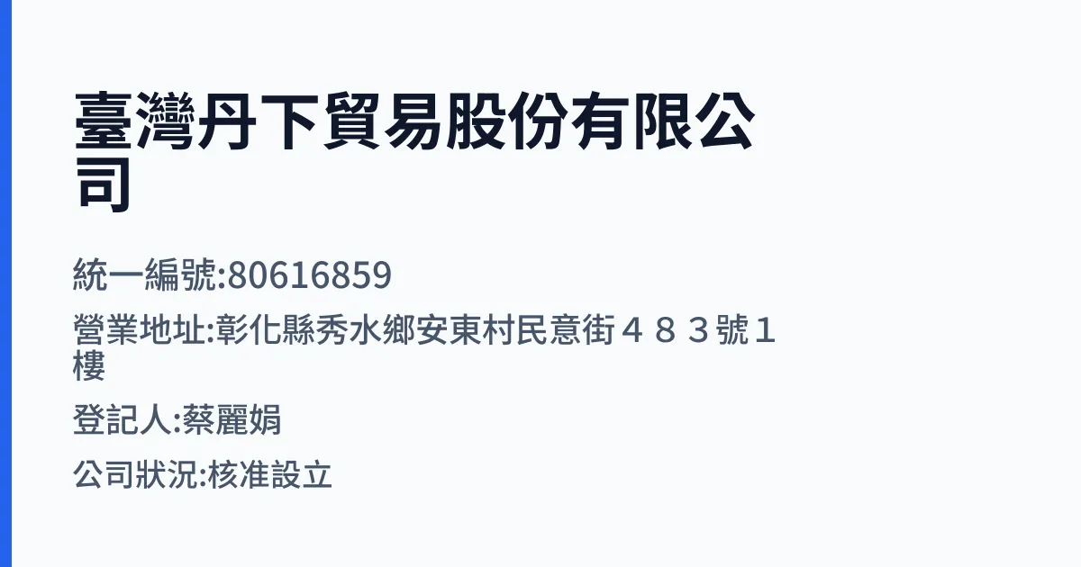 臺灣丹下貿易股份有限公司 - 統編 80616859(彰化縣) 公司登記資料與營業項目詳細圖表
