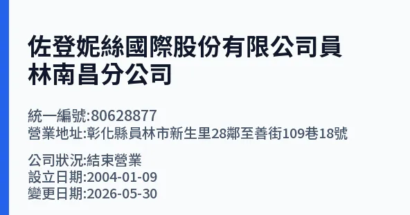 佐登妮絲國際股份有限公司員林南昌分公司的照片-統編 80628877(彰化縣) 公司登記資料與營業項目詳細圖表