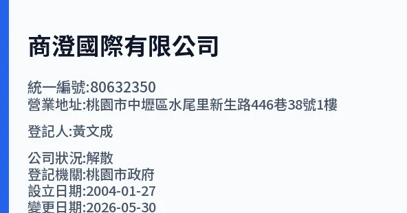 商澄國際有限公司的照片-統編 80632350(桃園市) 公司登記資料與營業項目詳細圖表