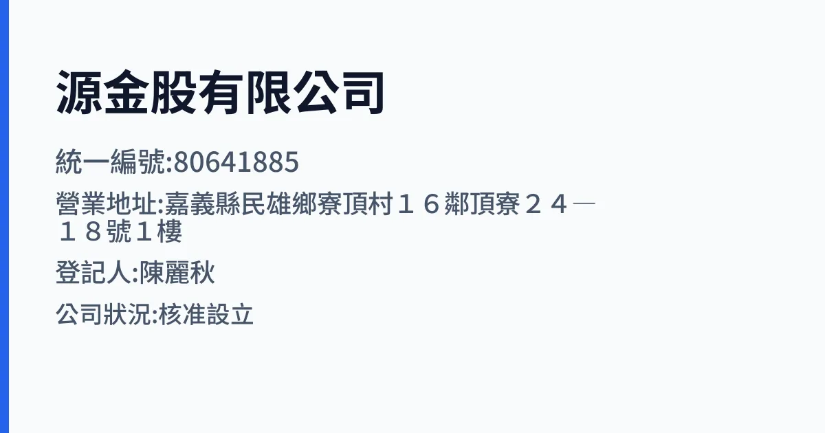 源金股有限公司 - 統編 80641885(嘉義縣) 公司登記資料與營業項目詳細圖表