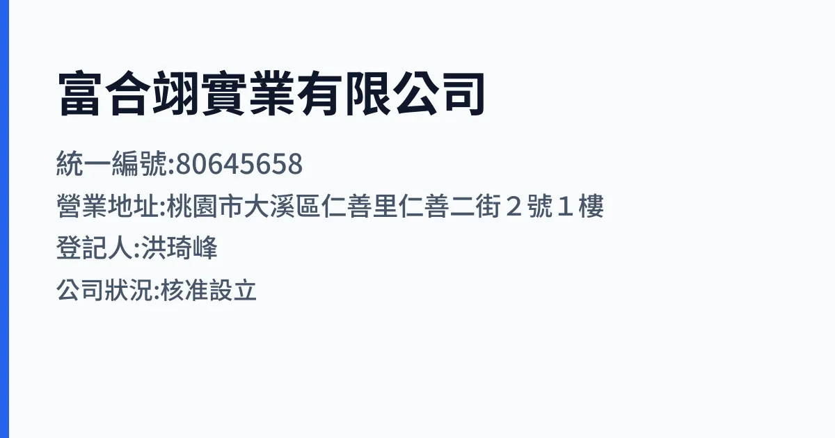 富合翊實業有限公司 - 統編 80645658(桃園市) 公司登記資料與營業項目詳細圖表