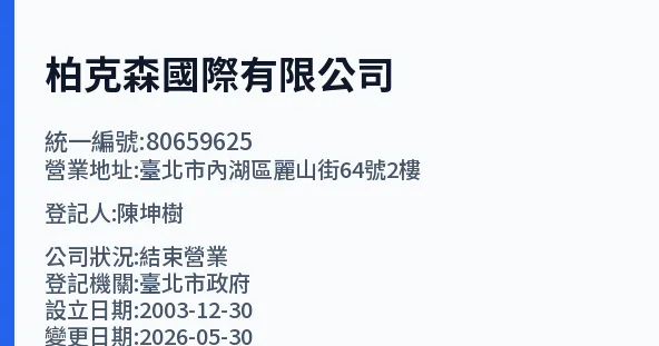 柏克森國際有限公司的照片-統編 80659625(臺北市) 公司登記資料與營業項目詳細圖表