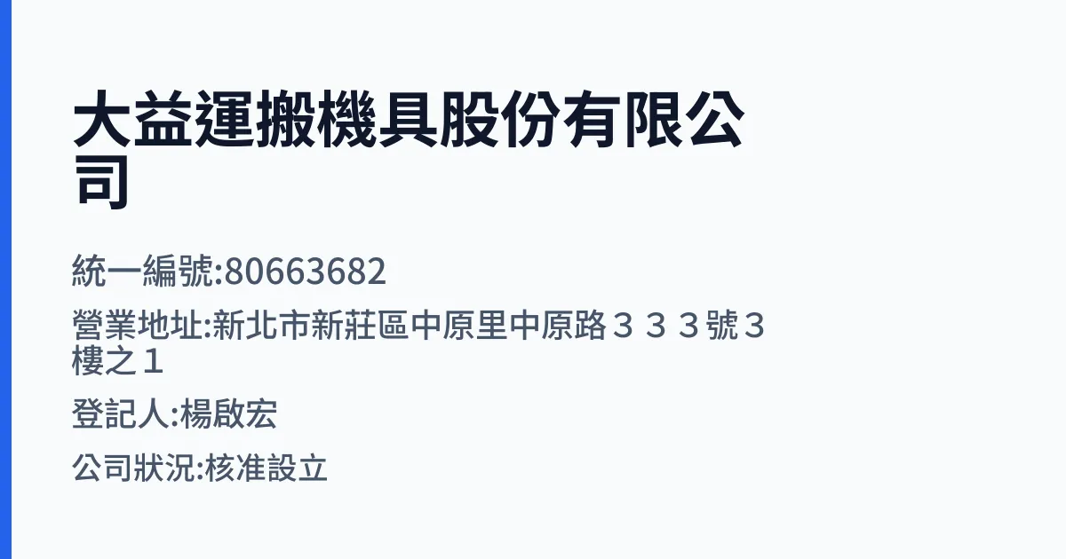 大益運搬機具股份有限公司 - 統編 80663682(新北市) 公司登記資料與營業項目詳細圖表