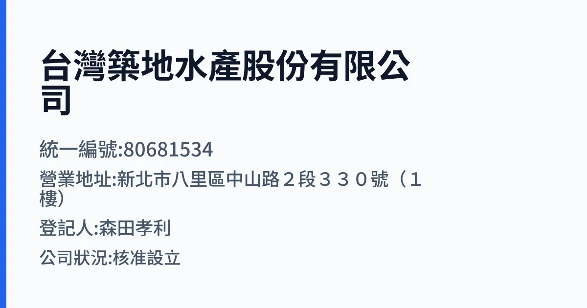 台灣築地水產股份有限公司 - 統編 80681534(臺北市) 公司登記資料與營業項目詳細圖表
