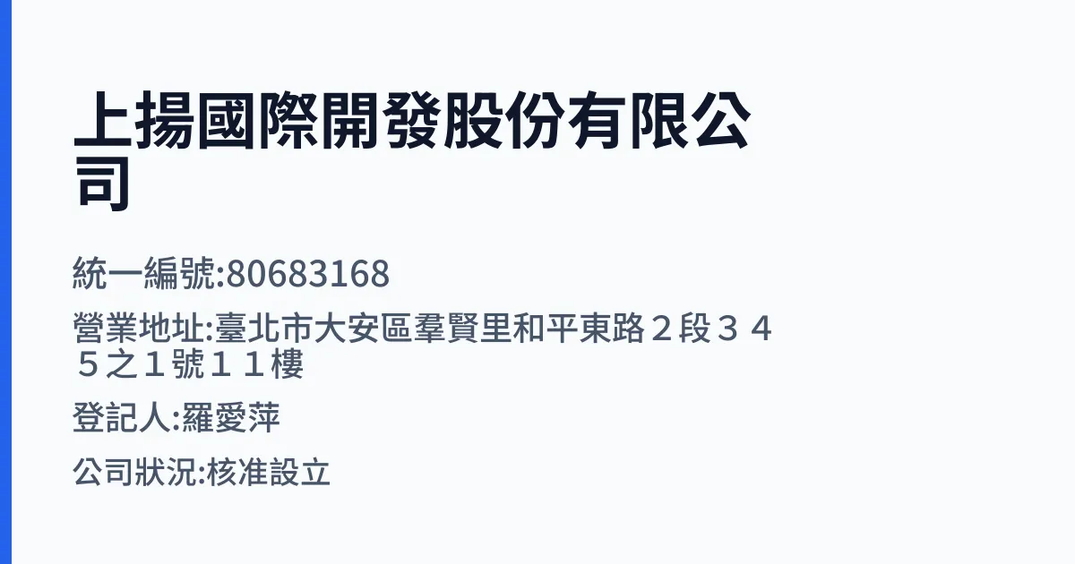 上揚國際開發股份有限公司 - 統編 80683168(臺北市) 公司登記資料與營業項目詳細圖表