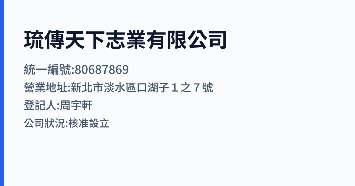 琉傳天下志業有限公司 - 統編 80687869(新北市) 公司登記資料與營業項目詳細圖表