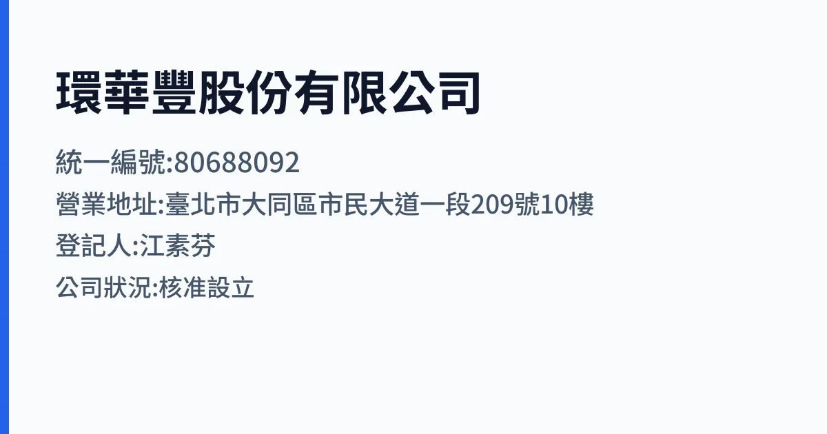 環華豐股份有限公司 - 統編 80688092(臺北市) 公司登記資料與營業項目詳細圖表