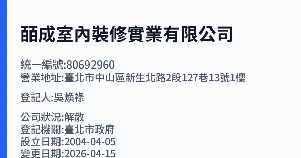 皕成室內裝修實業有限公司的照片-統編 80692960(臺北市) 公司登記資料與營業項目詳細圖表