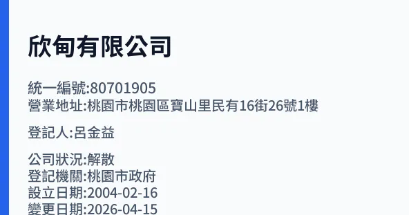 欣甸有限公司的照片-統編 80701905(桃園市) 公司登記資料與營業項目詳細圖表