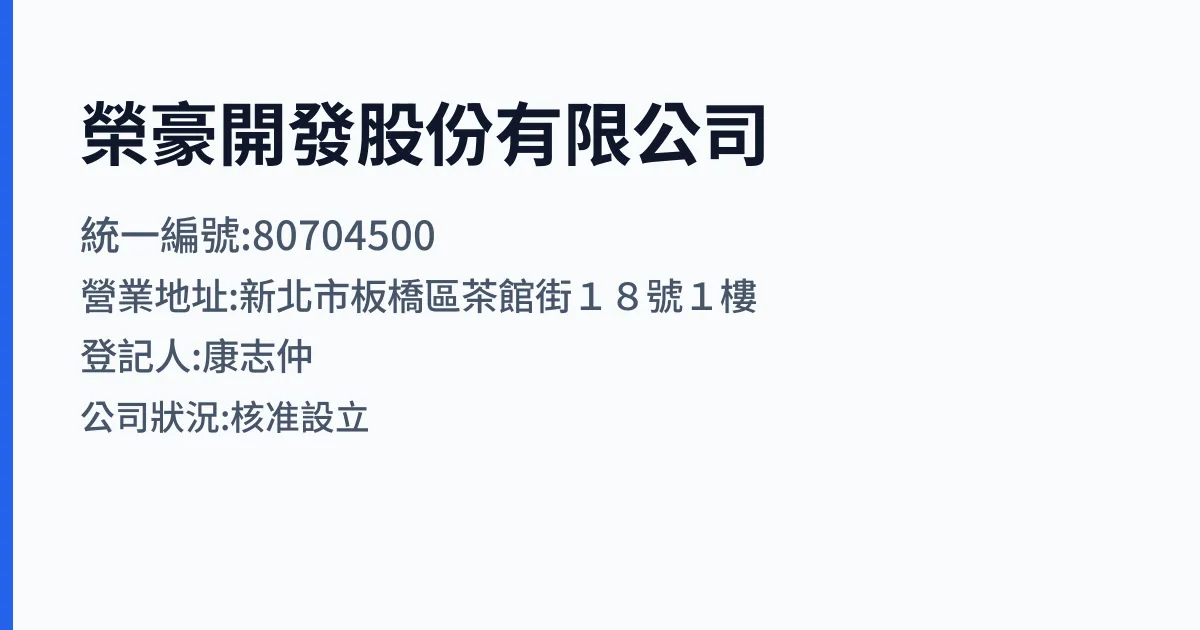 榮豪開發股份有限公司 - 統編 80704500(新北市) 公司登記資料與營業項目詳細圖表