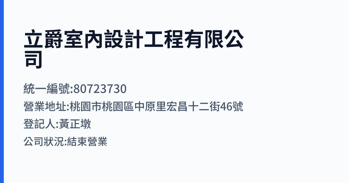 立爵室內設計工程有限公司 - 統編 80723730(桃園市) 公司登記資料與營業項目詳細圖表