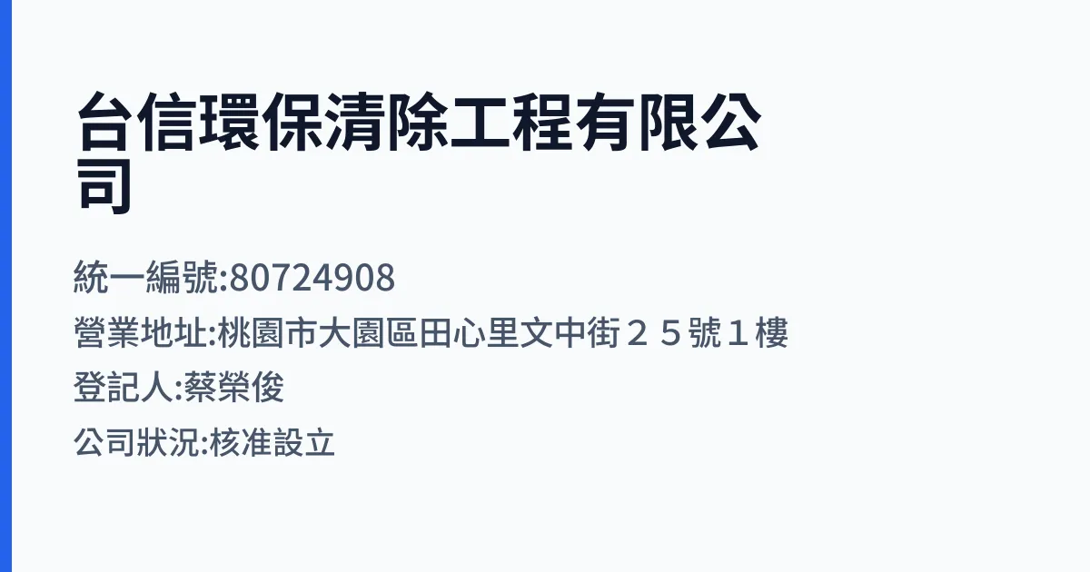 台信環保清除工程有限公司 - 統編 80724908(桃園市) 公司登記資料與營業項目詳細圖表