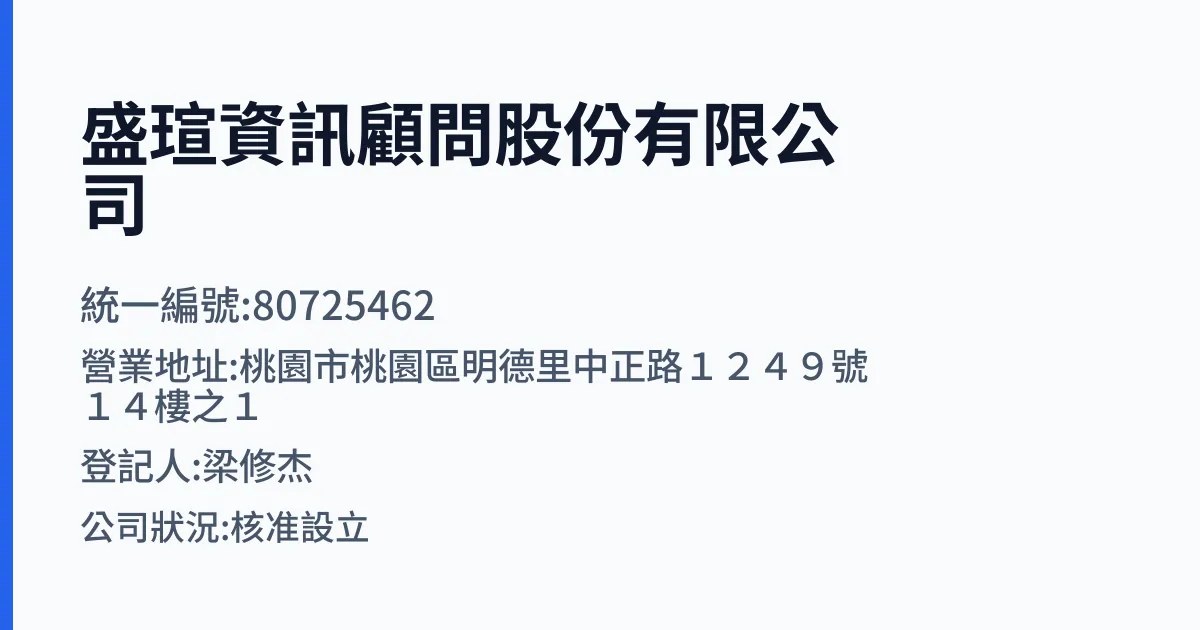 盛瑄資訊顧問股份有限公司 - 統編 80725462(桃園市) 公司登記資料與營業項目詳細圖表