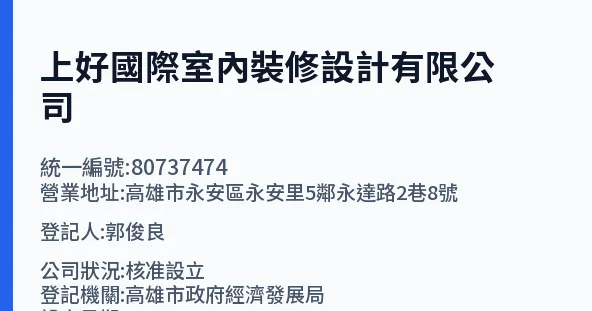 上好國際室內裝修設計有限公司的照片-統編 80737474(高雄市) 公司登記資料與營業項目詳細圖表