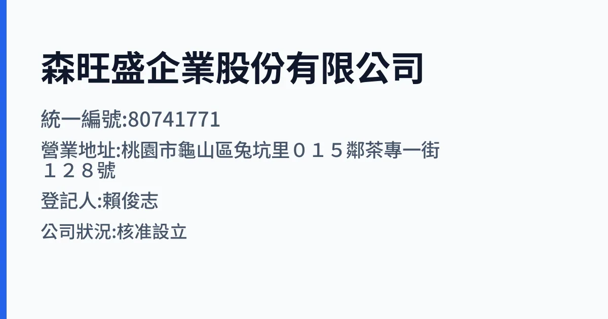 森旺盛企業股份有限公司 - 統編 80741771(桃園市) 公司登記資料與營業項目詳細圖表