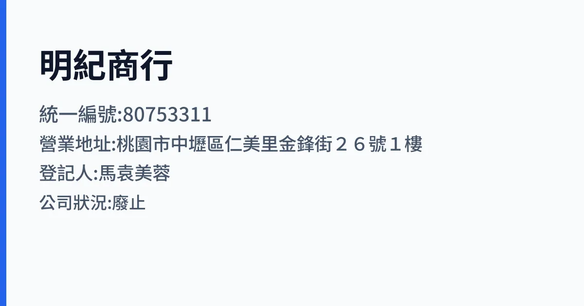 明紀商行 - 統編 80753311(桃園市) 公司登記資料與營業項目詳細圖表