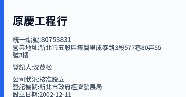 原慶工程行的照片-統編 80753831(新北市) 公司登記資料與營業項目詳細圖表