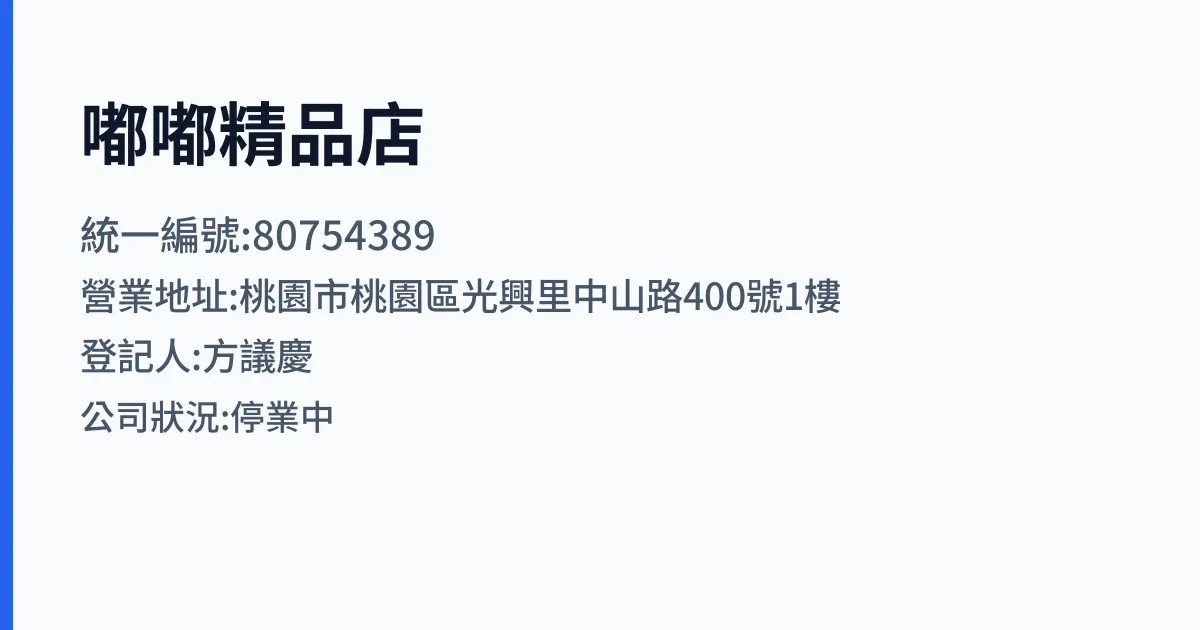 嘟嘟精品店 - 統編 80754389(桃園市) 公司登記資料與營業項目詳細圖表