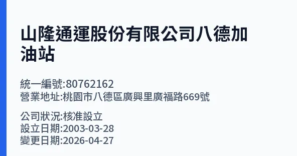 山隆通運股份有限公司八德加油站的照片-統編 80762162(桃園市) 公司登記資料與營業項目詳細圖表