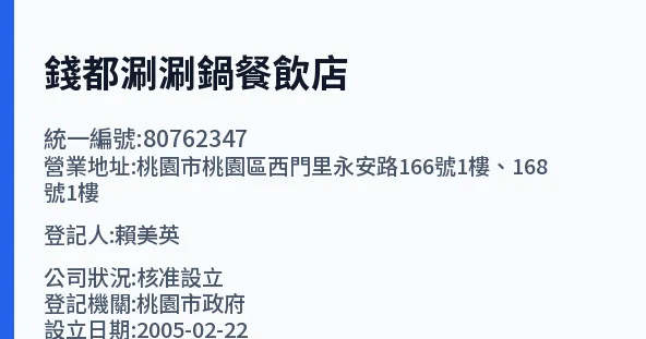 錢都涮涮鍋餐飲店的照片-統編 80762347(桃園市) 公司登記資料與營業項目詳細圖表