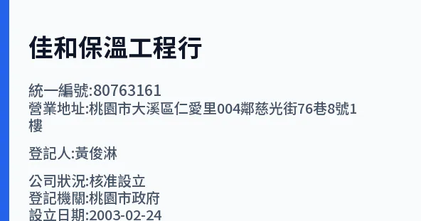 佳和保溫工程行的照片-統編 80763161(桃園市) 公司登記資料與營業項目詳細圖表