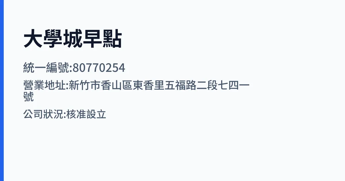 大學城早點 - 統編 80770254(新竹市) 公司登記資料與營業項目詳細圖表