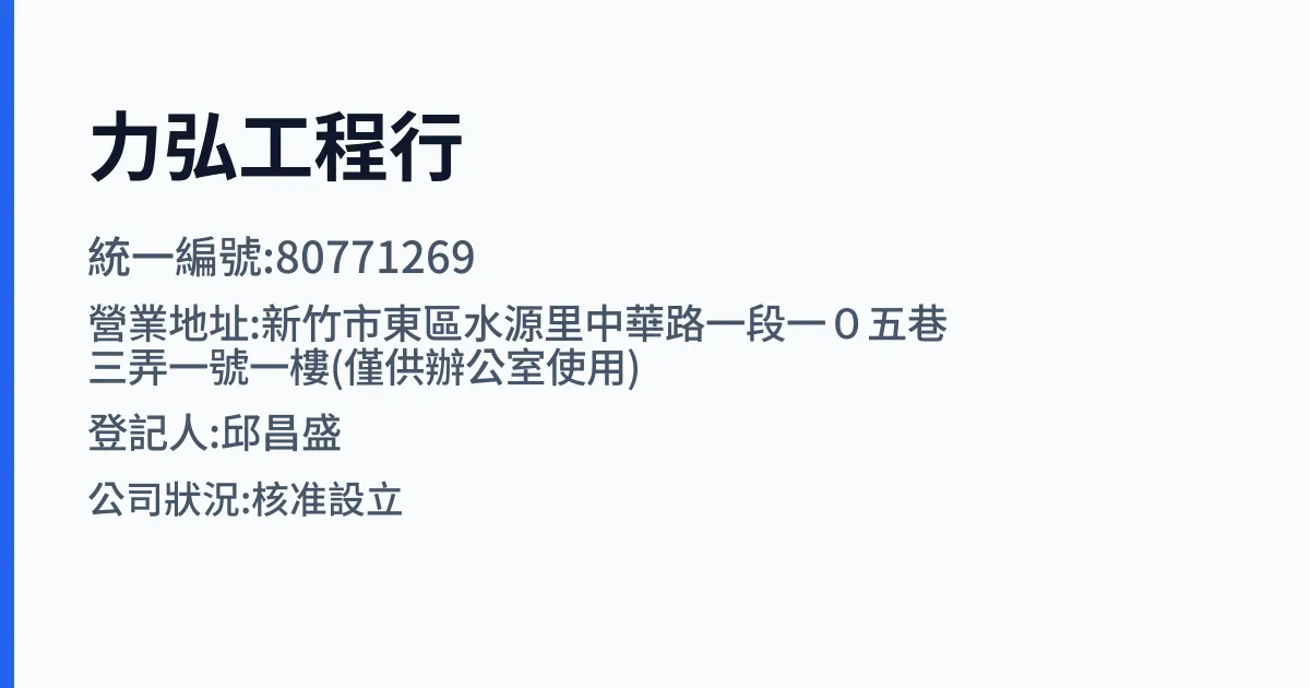 力弘工程行 - 統編 80771269(新竹市) 公司登記資料與營業項目詳細圖表