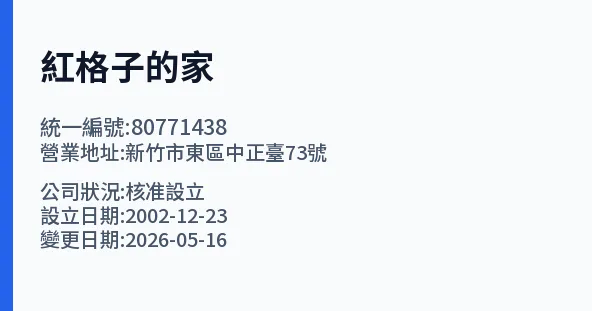 紅格子的家的照片-統編 80771438(新竹市) 公司登記資料與營業項目詳細圖表