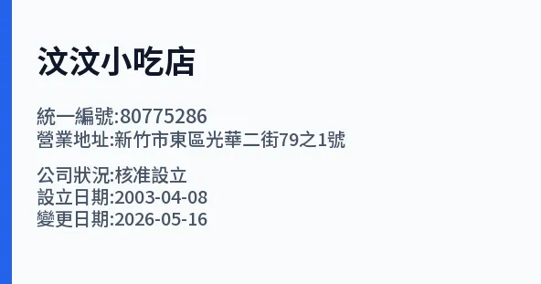 汶汶小吃店的照片-統編 80775286(新竹市) 公司登記資料與營業項目詳細圖表