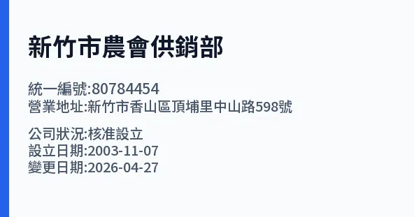 新竹市農會供銷部的照片-統編 80784454(新竹市) 公司登記資料與營業項目詳細圖表