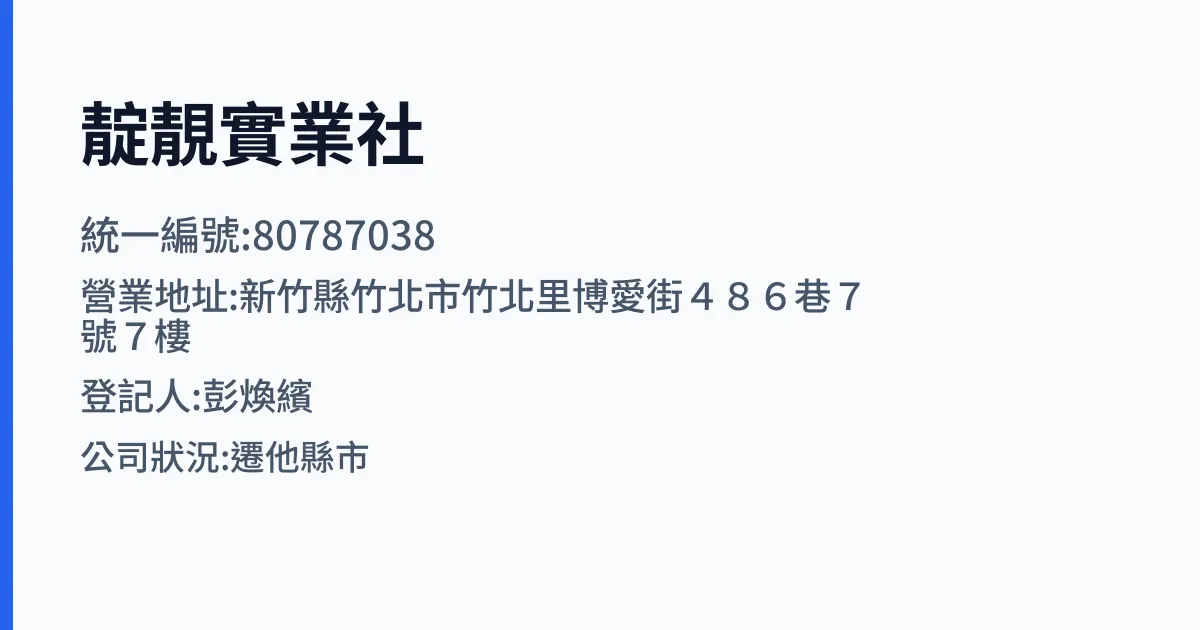 靛靚實業社 - 統編 80787038(新竹市) 公司登記資料與營業項目詳細圖表