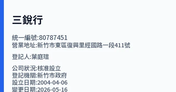 三銳行的照片-統編 80787451(新竹市) 公司登記資料與營業項目詳細圖表