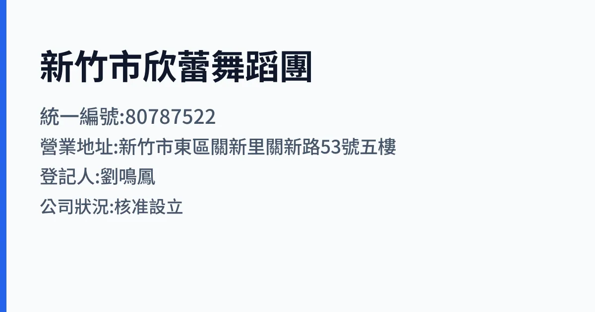 新竹市欣蕾舞蹈團 - 統編 80787522(新竹市) 公司登記資料與營業項目詳細圖表