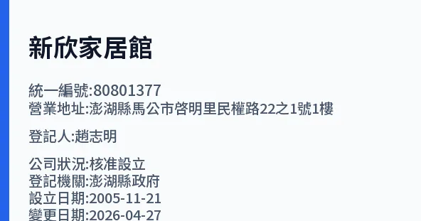 新欣家居館的照片-統編 80801377(澎湖縣) 公司登記資料與營業項目詳細圖表