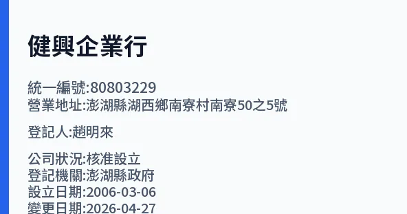 健興企業行的照片-統編 80803229(澎湖縣) 公司登記資料與營業項目詳細圖表