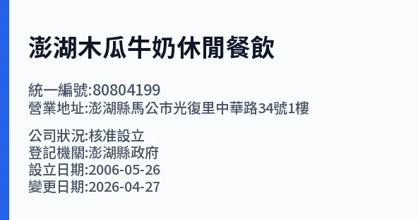 澎湖木瓜牛奶休閒餐飲的照片-統編 80804199(澎湖縣) 公司登記資料與營業項目詳細圖表