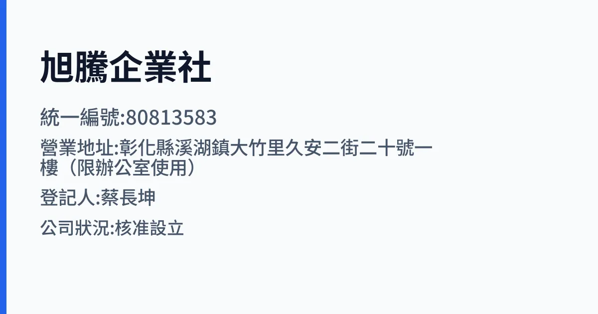 旭騰企業社 - 統編 80813583(彰化縣) 公司登記資料與營業項目詳細圖表