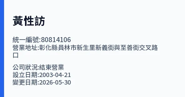 黃性訪的照片-統編 80814106(彰化縣) 公司登記資料與營業項目詳細圖表