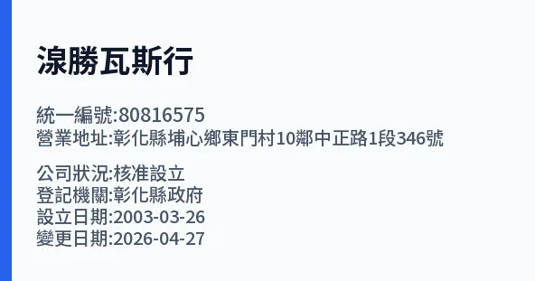 湶勝瓦斯行的照片-統編 80816575(彰化縣) 公司登記資料與營業項目詳細圖表