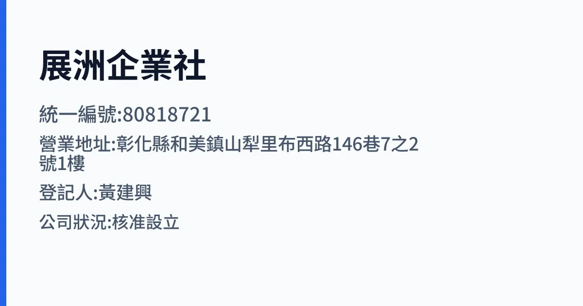 展洲企業社 - 統編 80818721(彰化縣) 公司登記資料與營業項目詳細圖表