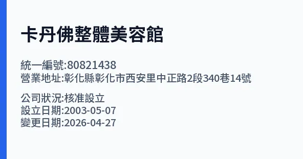 卡丹佛整體美容館的照片-統編 80821438(彰化縣) 公司登記資料與營業項目詳細圖表