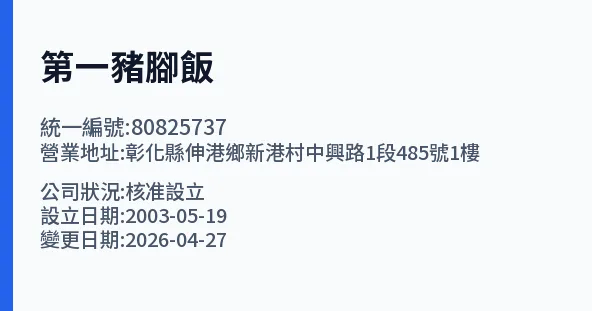 第一豬腳飯的照片-統編 80825737(彰化縣) 公司登記資料與營業項目詳細圖表